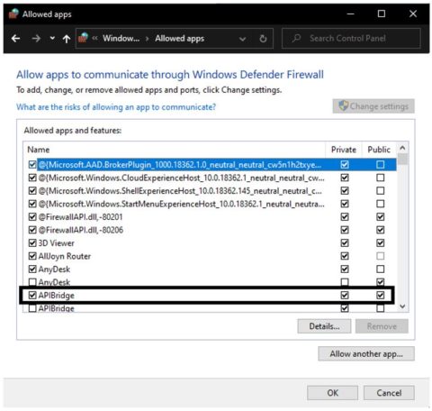 Firewall Settings for APIBridge - MyCoder
