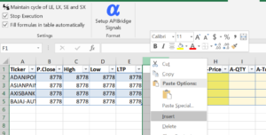 Creating Excel strategy with live data - MyCoder